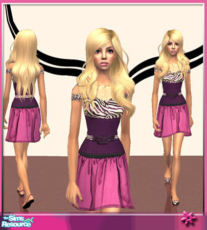 The Sims Resource | belted zebra print top and skirt