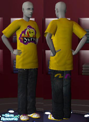 The Sims Resource | Yums t-shirt - Evisu jeans - Nike shoes - yellow/purple