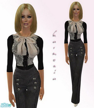The Sims Resource | High Waist Trouser & Lace Blouse