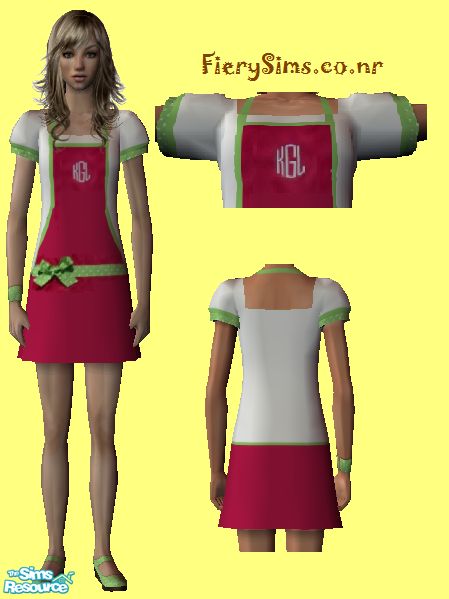 The Sims Resource | Sexy Women\'s Apron Set - Red wth Green Bow