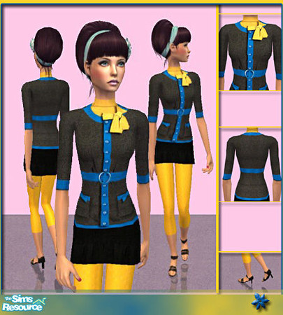 The Sims Resource | two tone dress and tipped contrast cardigan