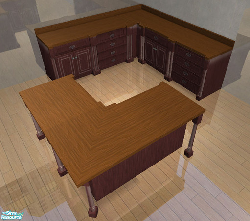 The Sims Resource | Chez Moi Counter Recolor Set - Red Base Dark Wood ...