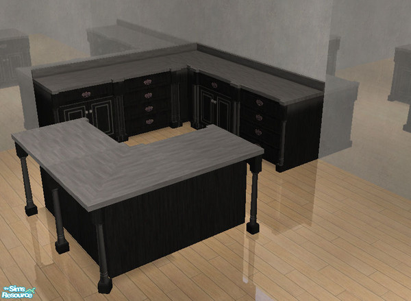 The Sims Resource | Chez Moi Counter Recolor Set - Black Base Gray Top ...