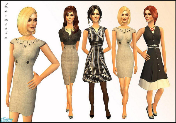 The Sims Resource | Vintage Tailored Dresses Part 1