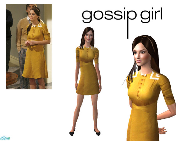 The Sims Resource | Old-style yellow dress for teens