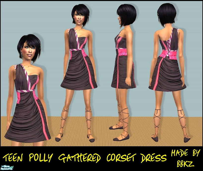 The Sims Resource - Teen Polly Gathered Corset Dress