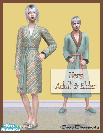 The Sims Resource | Hers - K&B Robes in Peach Plaid