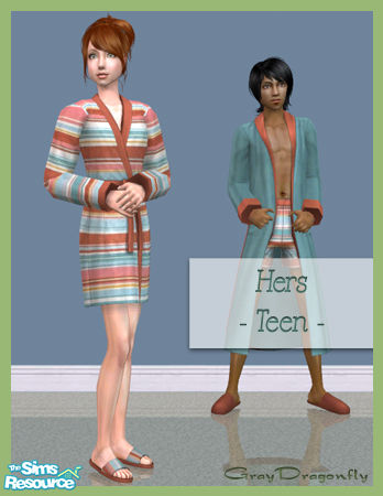 The Sims Resource - Hers - K&B Robes in Turquoise Coral