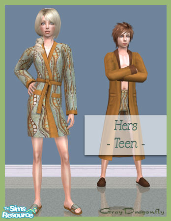 The Sims Resource | Hers - K&B Robes in Orange Wave