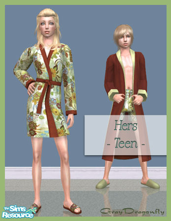 The Sims Resource - Hers - K&B Robes in Yellow Floral