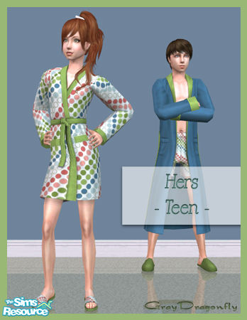 The Sims Resource | Hers - K&B Robes in Multi Dotted