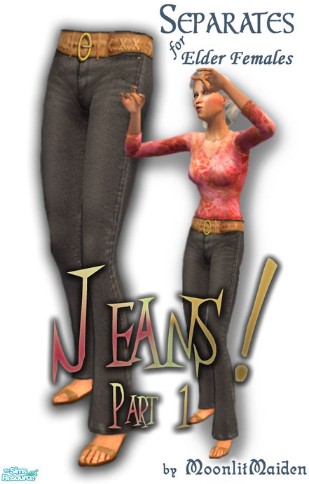 The Sims Resource - Jeans! Pt 1 Separates for Elder Females - Black Belted