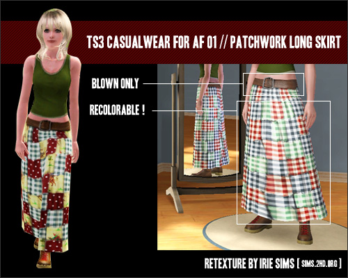 The Sims Resource | patchwork long skirt for AF