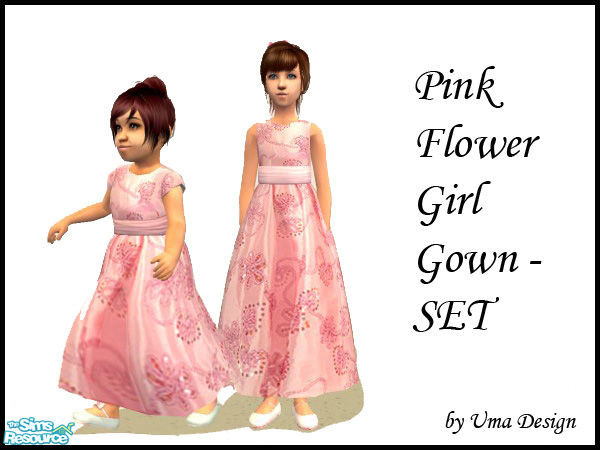 The Sims Resource | Pink Flowergirl Gown SET