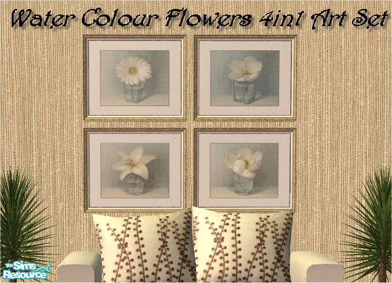 The Sims Resource | Water Colour Flowers 4in1 Art Set