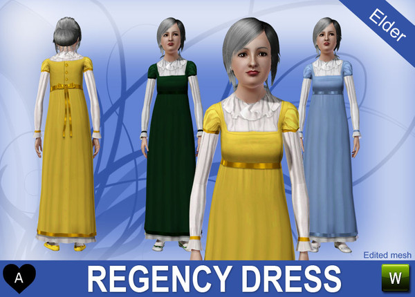 The Sims Resource | Regency dress with collar for elder