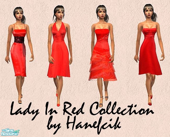 The Sims Resource | Lady In Red - Collection Of Dresses