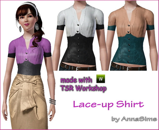 The Sims Resource - Lace-up Shirt by AnnaSims