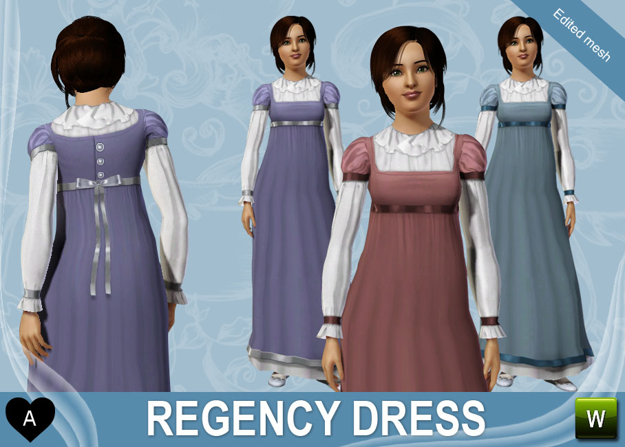 The Sims Resource | Regency dress whit collar