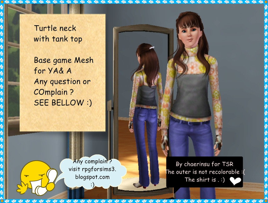 The Sims Resource - Turtle Neck + Gray tight tanktop