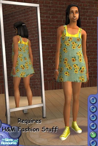 The Sims Resource - Button Strap Dress with Sunflowers