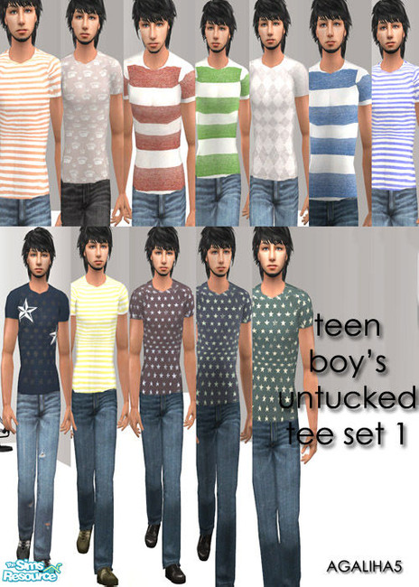 The Sims Resource - Teen Boy's Untucked Tee Set 1