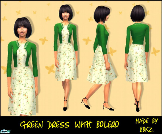 The Sims Resource | Green Dress with Bolero