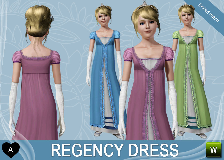 The Sims Resource | Regency dress for teen