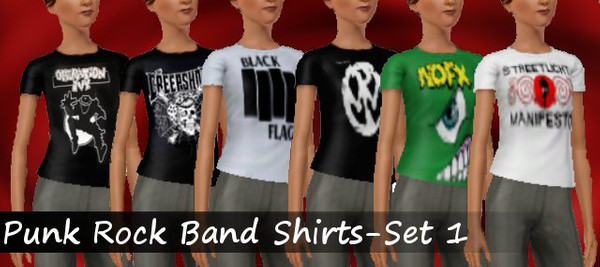 The Sims Resource | Punk Rock Band Shirts Set 1