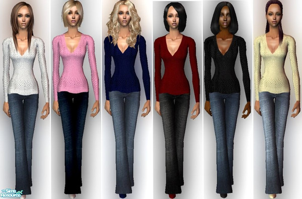 The Sims Resource - Knitted Sweater & Jeans Set