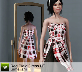 The Sims Resource | Red Plaid Dress HT