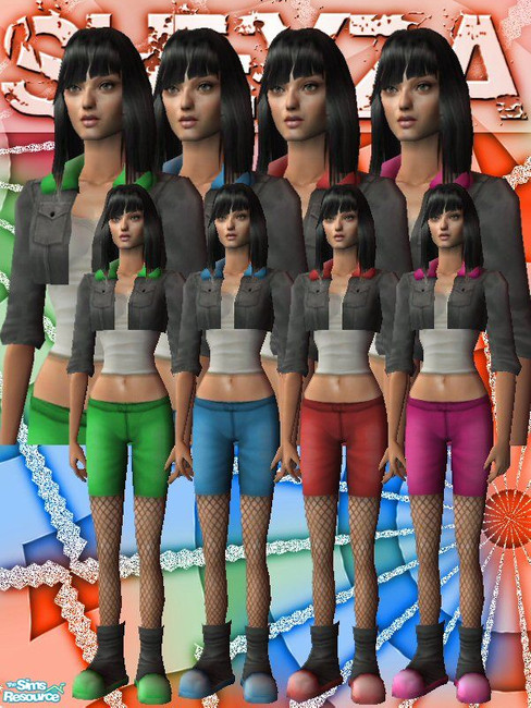 The Sims Resource - Jacket and Fishnet Punk Outfit Set