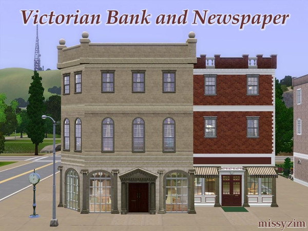 The Sims Resource | Victorian Bank and Newspaper