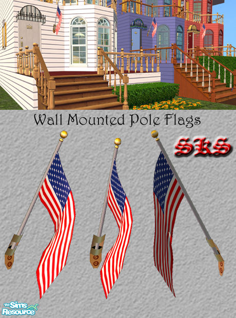 The Sims Resource | American Patriotic set - Wall Mounted Pole Flag