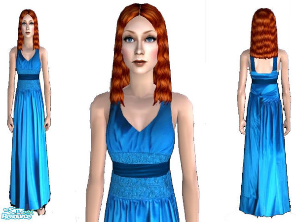 The Sims Resource | TF Fashion Set 8 - Blue silk dress with belt