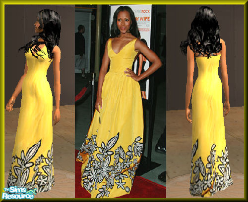 The Sims Resource - Yellow Formal with Black Flowers