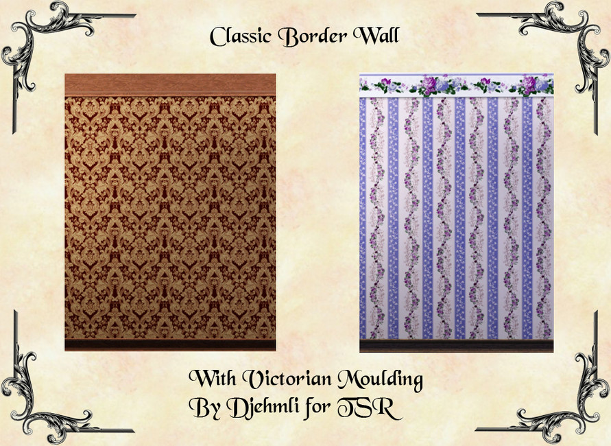 The Sims Resource - Djem Wall Border with Victorian Baseboard