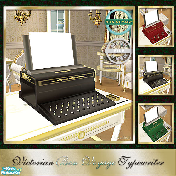 The Sims Resource | Bon Voyage Victorian Typewriter - Black Mesh File