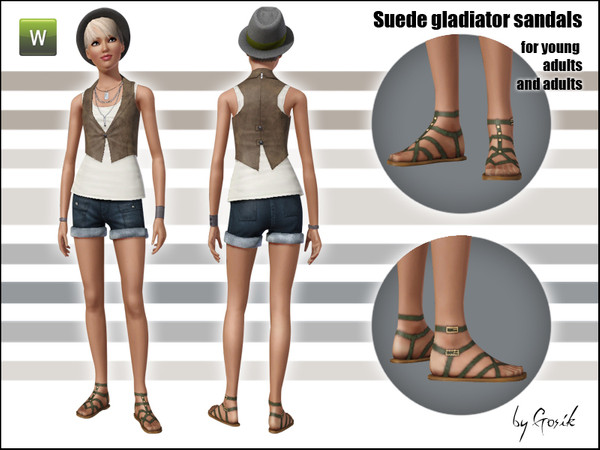 The Sims Resource - Suede gladiator sandals for young adults and adults