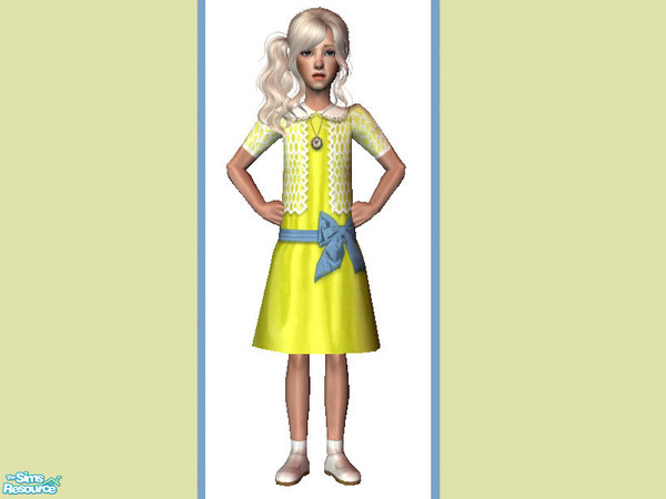 The Sims Resource | Yellow dress with blue sash