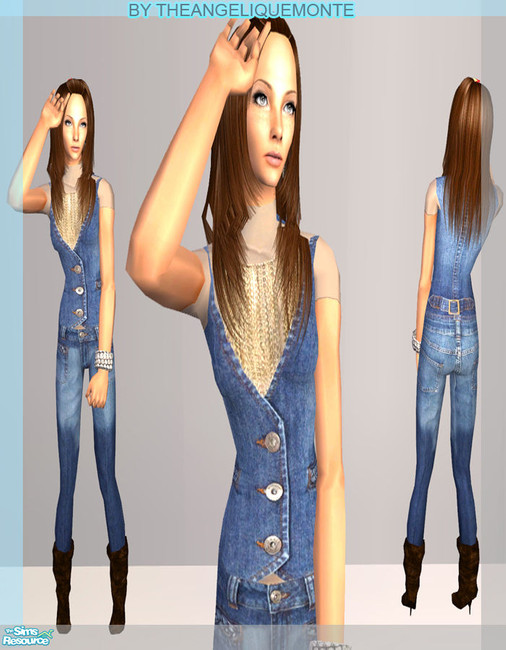 The Sims Resource - Denim vest with smocked top and jeans