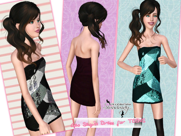 The Sims Resource | Geo Sequin Tube Dress for Teen