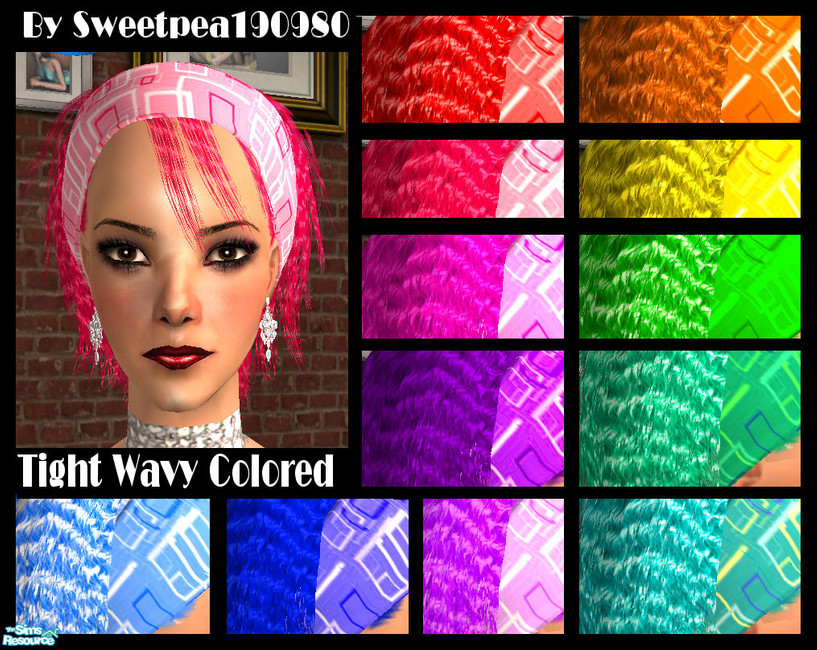 The Sims Resource - wavy hair brightly colored
