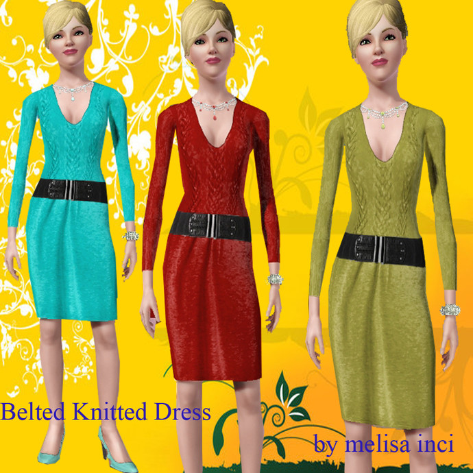 The Sims Resource - Belted Knitted Dress