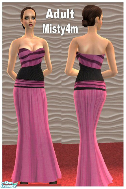 The Sims Resource - Pink and Black Formal Dress