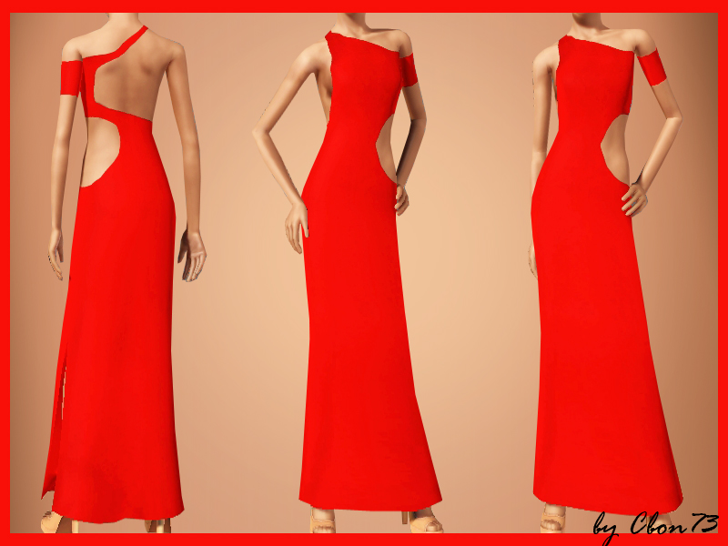The Sims Resource | Asymetric Red Gown