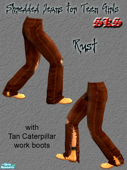 The Sims Resource - TFB Shredded Jeans - Rust