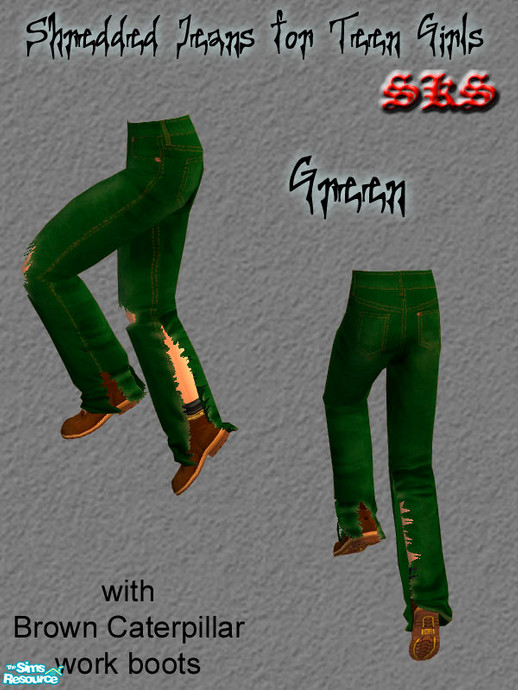 The Sims Resource | TFB Shredded Jeans - Green