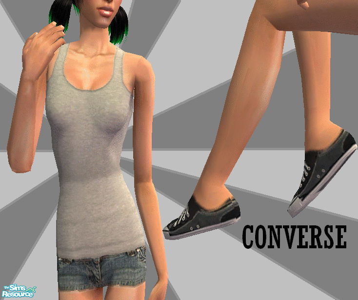 The Sims Resource | TEEN T-shirt and shorts with Converse Black and Gray
