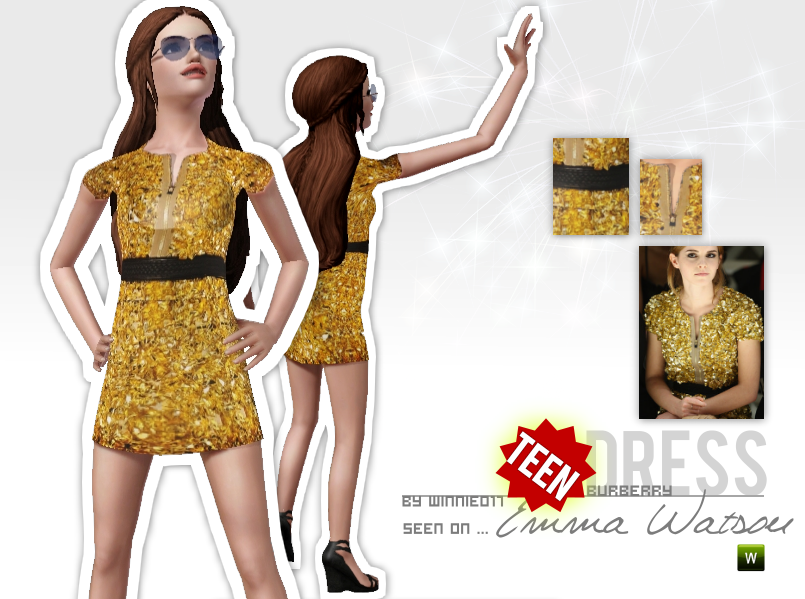 The Sims Resource | Seen On ... Emma Watson - Burberry Dress - TEEN VERSION